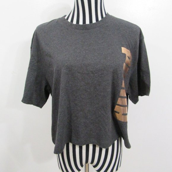 Puma | Tops | Puma Grey Cotton Metallic Logo Cropped Tshirt | Poshmark